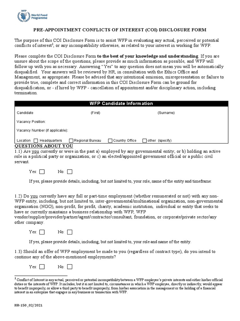 J. COI Disclosure | PDF | Employment | Conflict Of Interest