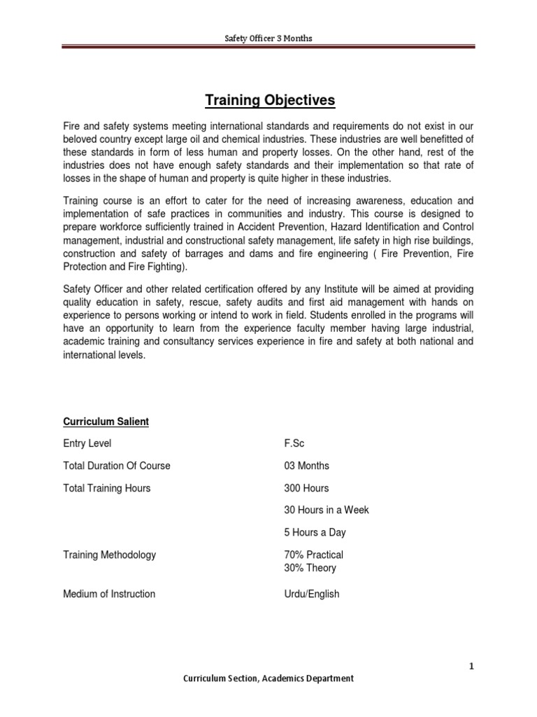 Training Objectives: Safety Officer 3 Months | PDF | Scaffolding ...