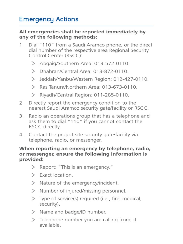 Emergency Reporting Procedures at Aramco | PDF | Business | Technology ...