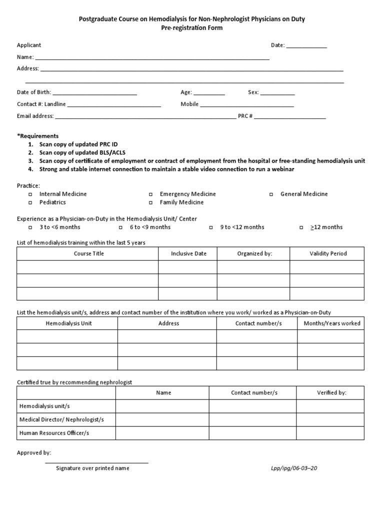 Postgrad HD Non Nephro POD - Registration Form Webinar | PDF | Clinical ...