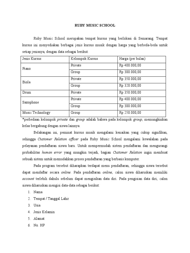 RUBY MUSIC SCHOOL - Destin Herlita Tampubolon | PDF