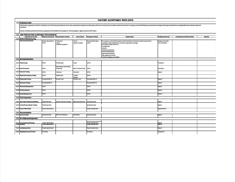 PDF Line Pipes Factory Acceptance Test Checklist - Compress | Download ... PDF Line Pipes Factory Acceptance Test Checklist - Compress | Download ...