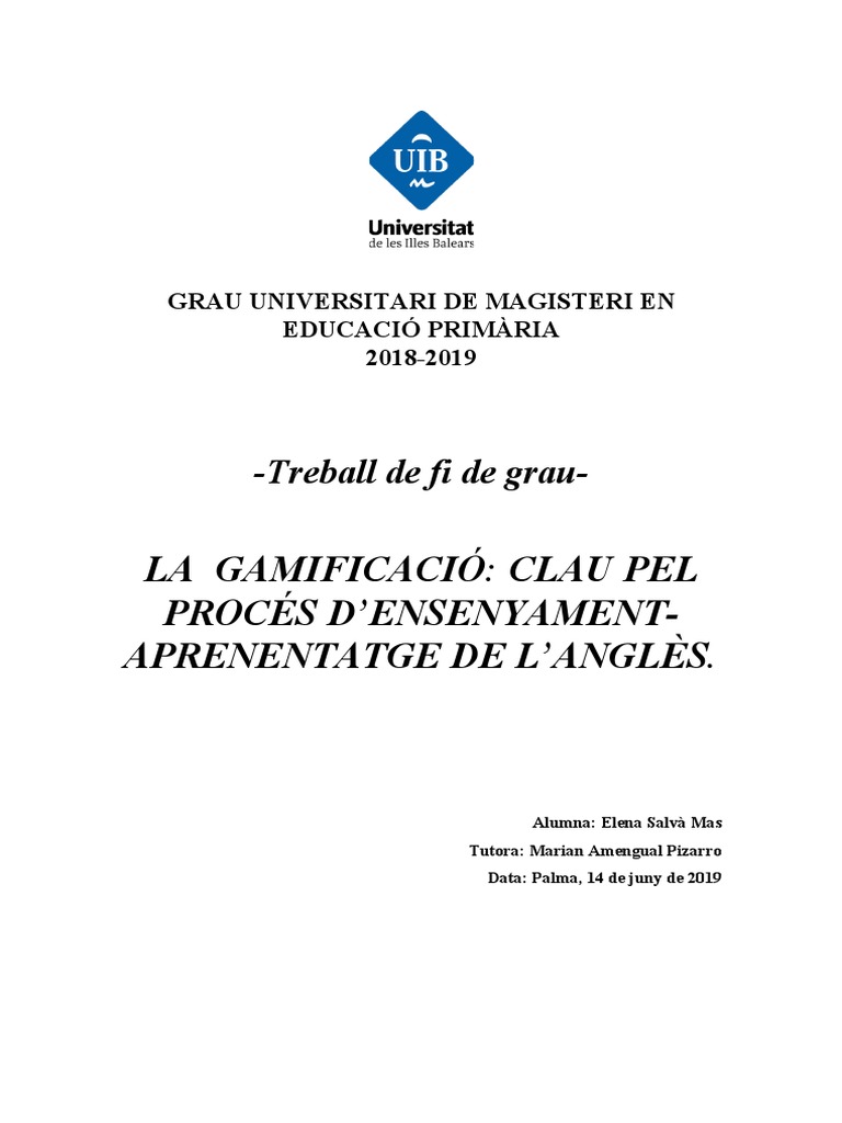 La Gamificació: Clau Pel Procés D'Ensenyament-Aprenentatge de L'Anglès | PDF