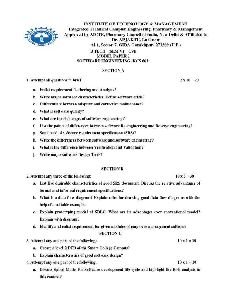 Software Engineering Model Paper 2 | PDF | Software Development Process | Computer Engineering