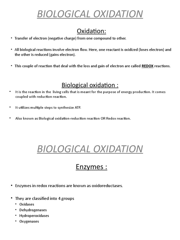 Biological Oxidation | PDF | Redox | Bioinorganic Chemistry