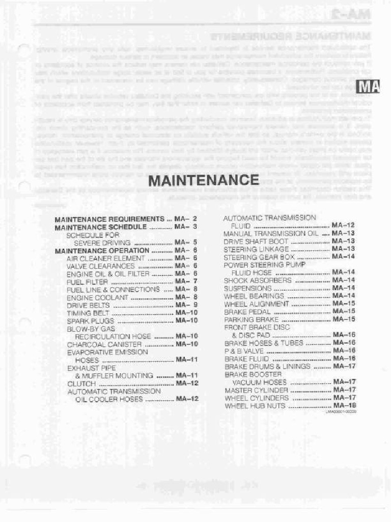 Perodua Kelisa Maintenance Manual | PDF