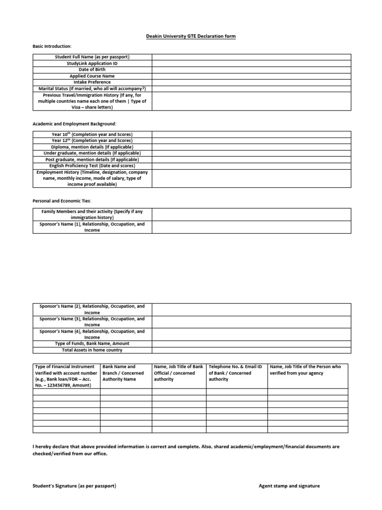 GTE Declaration Form-DSA | PDF