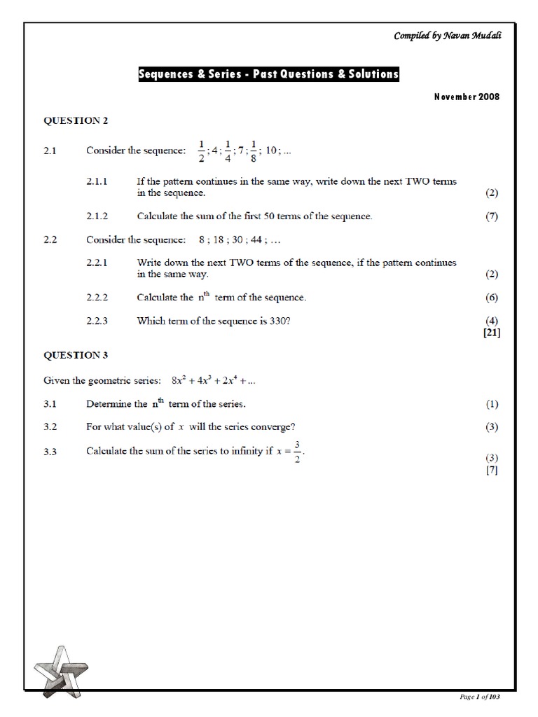 Sequences & Series - Past Questions & Solutions: November 2008 | PDF ...