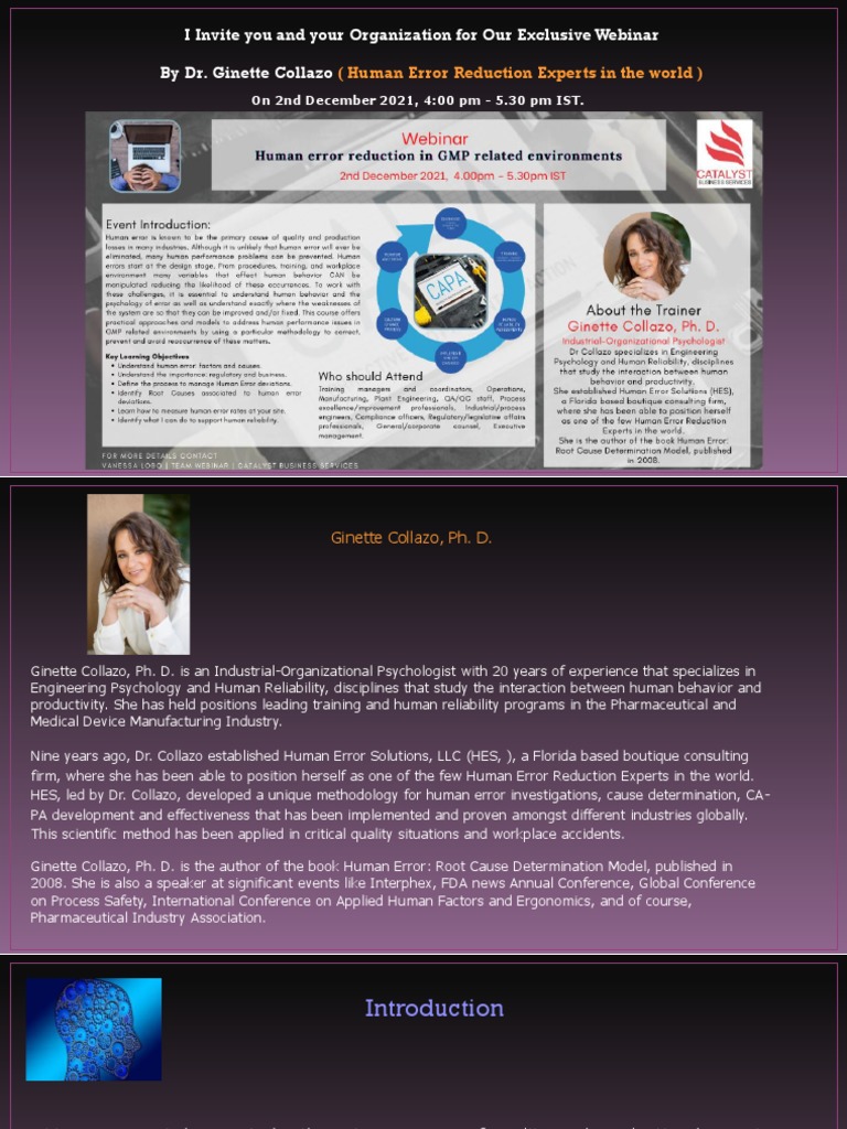 Webinar on Human Error Solutions | PDF | Error | Reliability Engineering