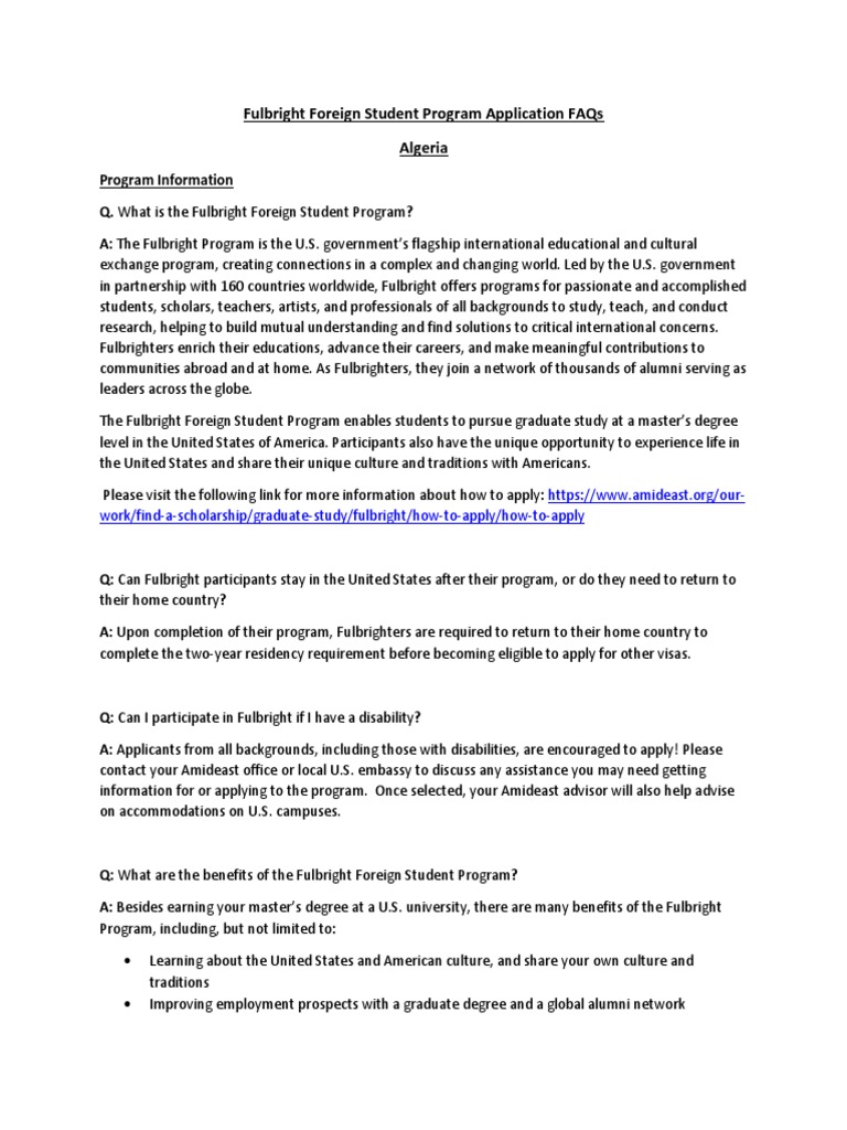Fulbright Foreign Student Program Application FAQs | PDF | Academic ...