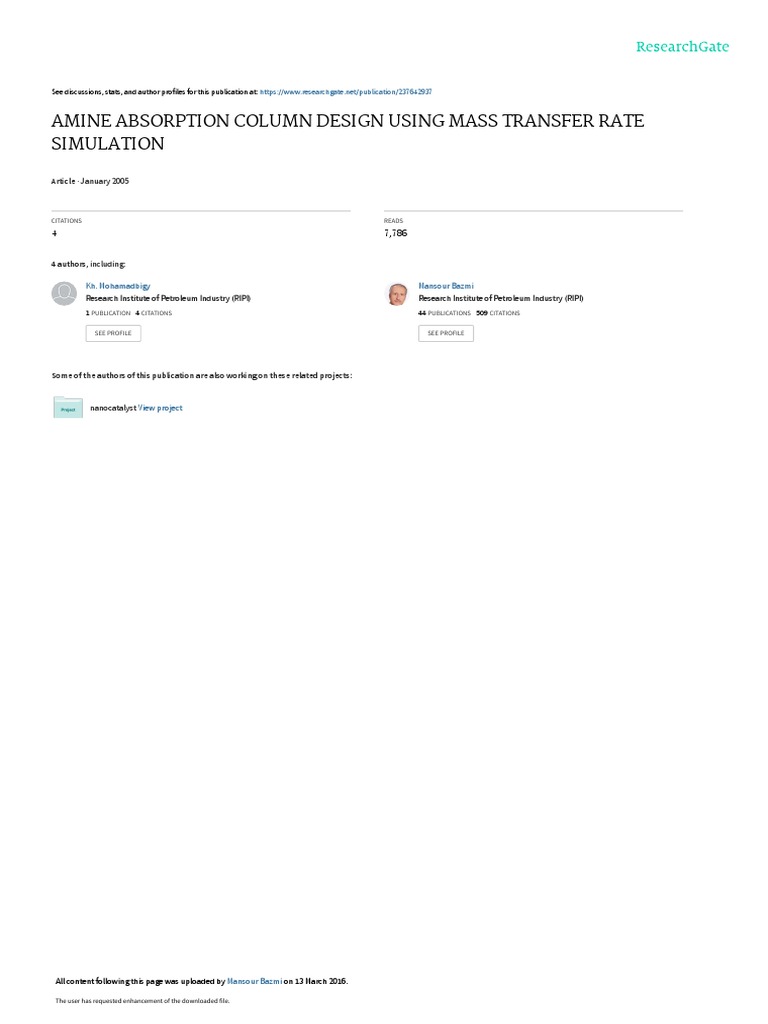 AMINE_ABSORPTION_COLUMN_DESIGN_USING_MASS_TRANSFER | PDF | Materials ...
