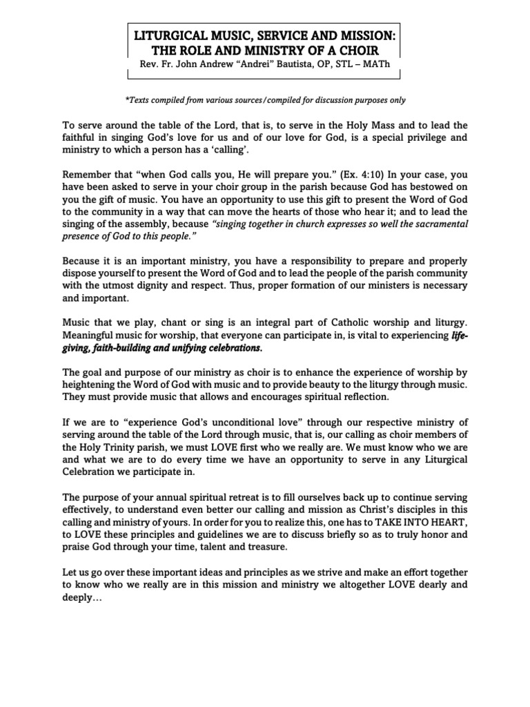 HTP Parish Choir Spiritual Retreat Official Text Fr. Andrei Op | PDF ...