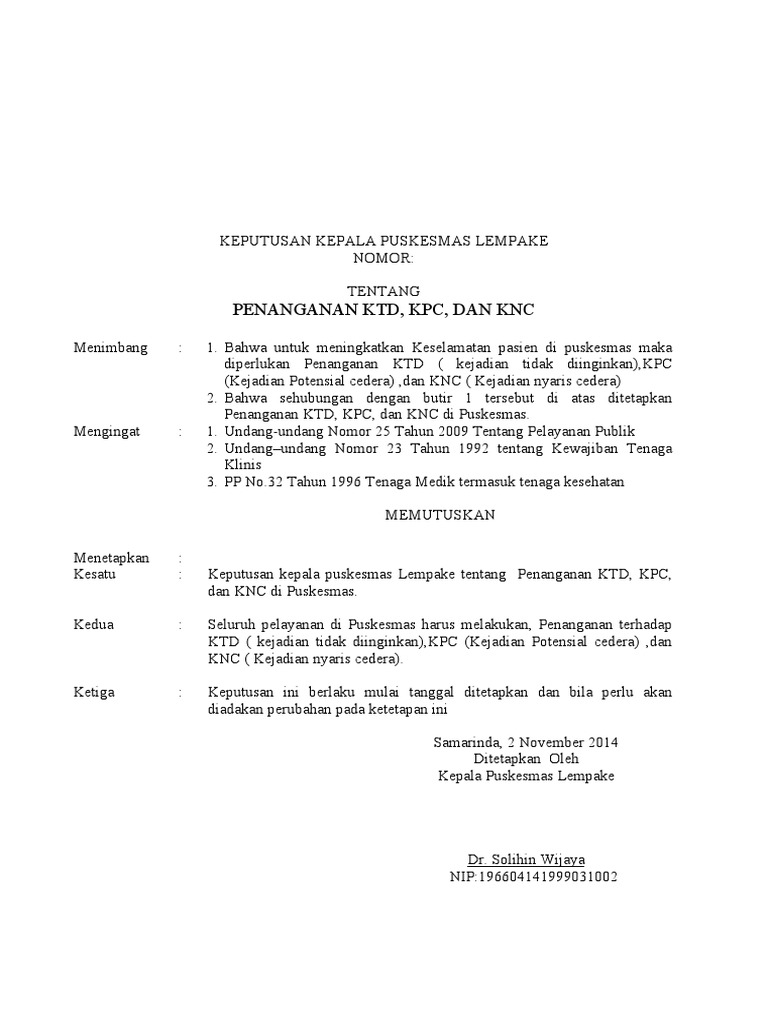 9.1 SK Penanganan Kasus KTD, KPC, KMC | PDF