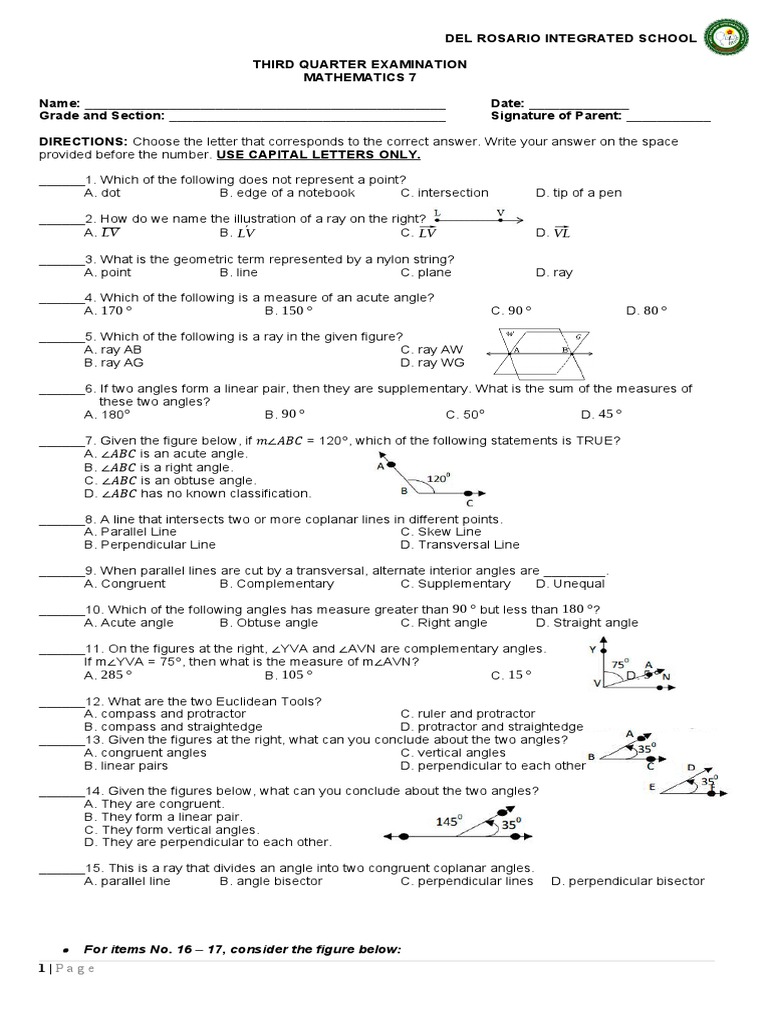 Q3 Math 7 Periodical Exam | PDF | Circle | Perpendicular