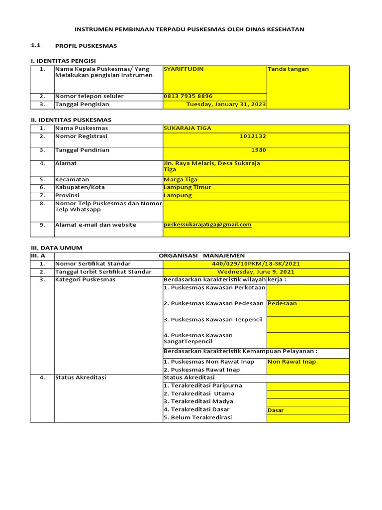 Instrumen TPCB PKM Sukaraja Tiga (Sa) | PDF