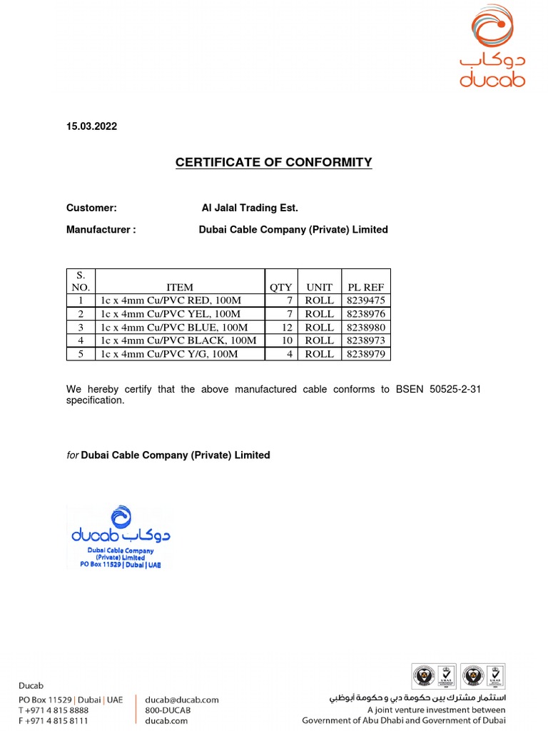 Certificate of Conformity - 15.03.2023 | PDF