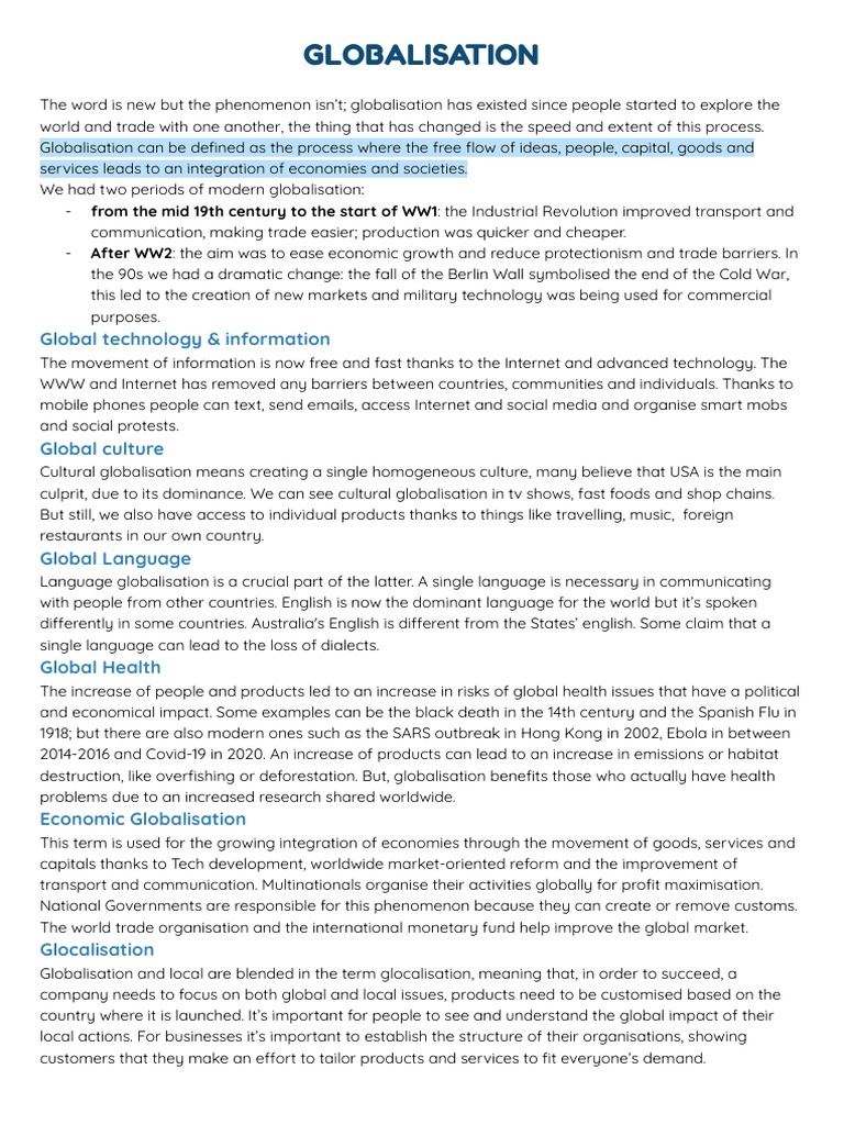 GLOBALISATION | PDF | Globalization | Outsourcing