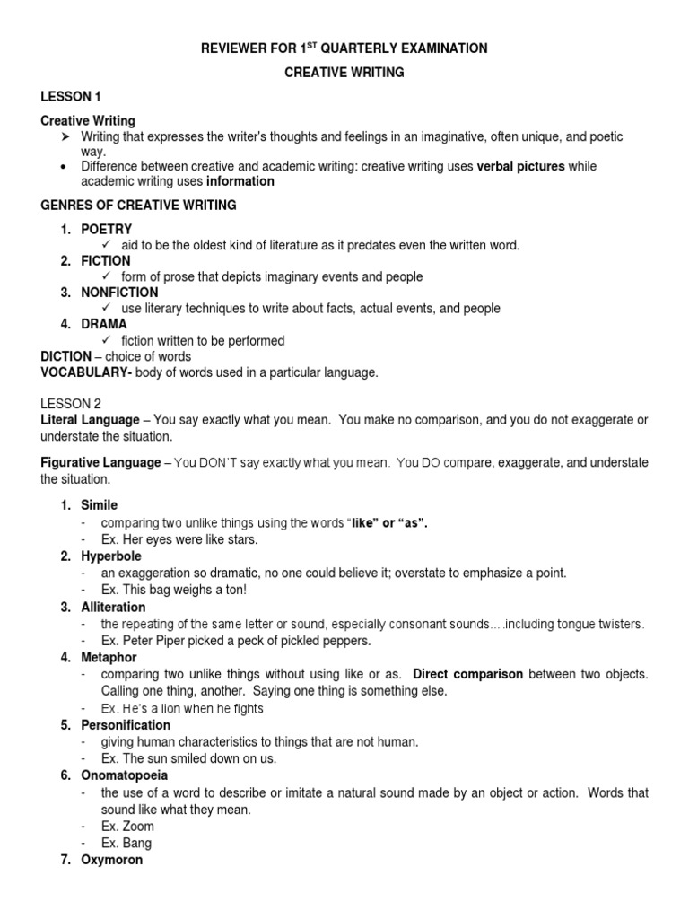 Creative Writing Reviewer For 1ST Quarterly Examination | PDF | Poetry ...