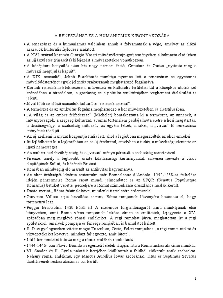 18. A reneszánsz és a humanizmus kibontakozása | PDF