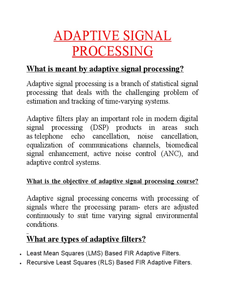 Adaptive Signal Processing: Estimating & Tracking Time-Varying Systems | PDF