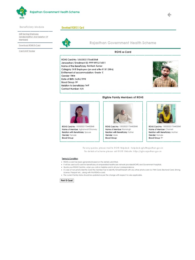 RGHS Beneficiary and E-Card Details | PDF | Identity Document ...