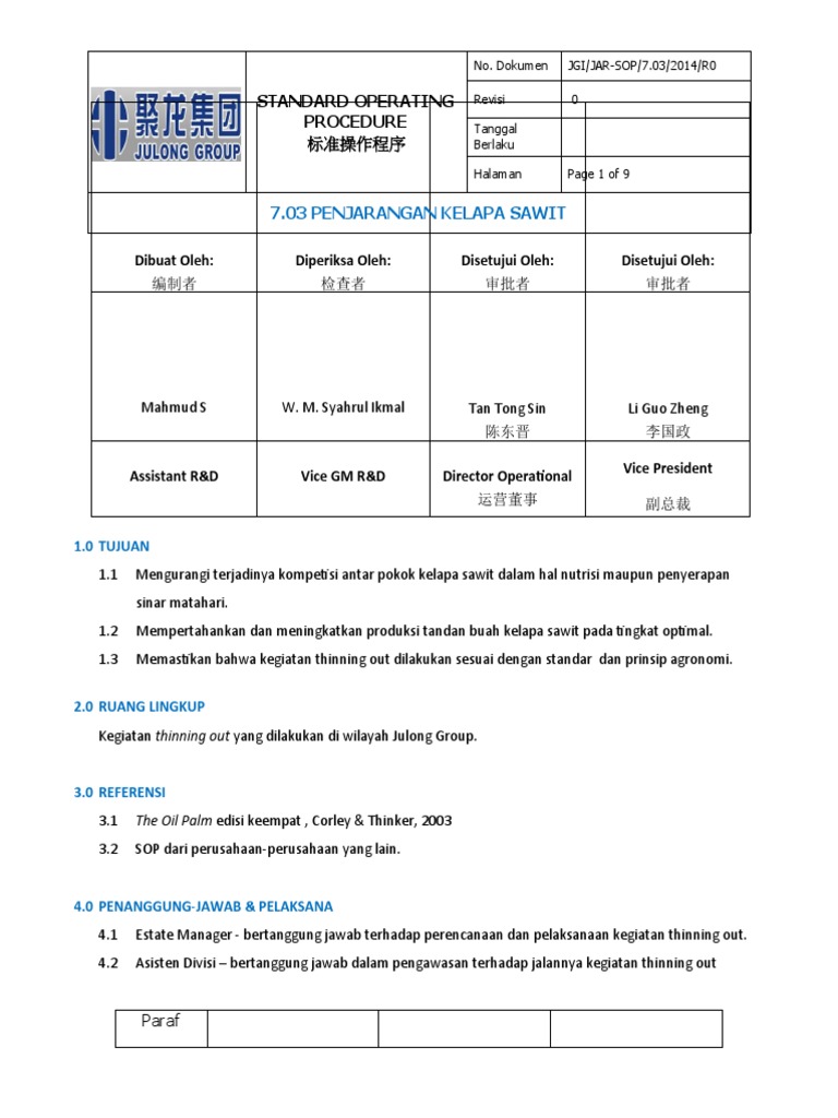 Prosedur Thinning Out Kelapa Sawit | PDF