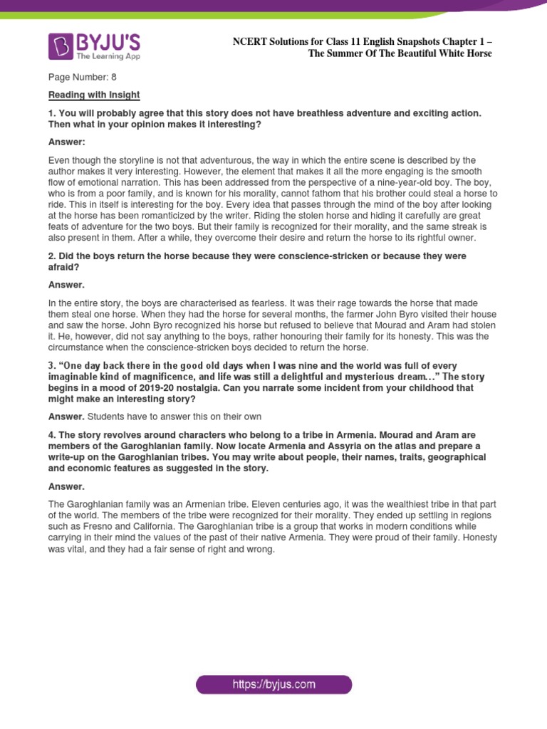 NCERT Solutions For Class 11 English Snapshots Chapter 1 - The Summer ...