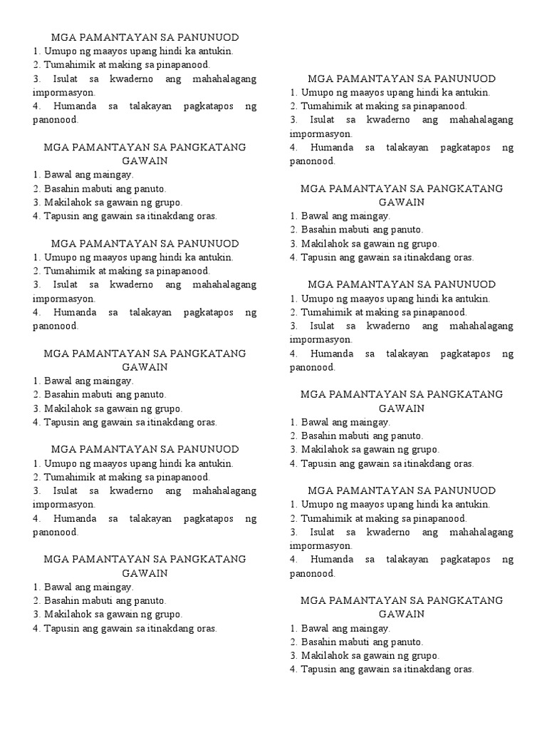 Mga Pamantayan Sa Panunuod | PDF