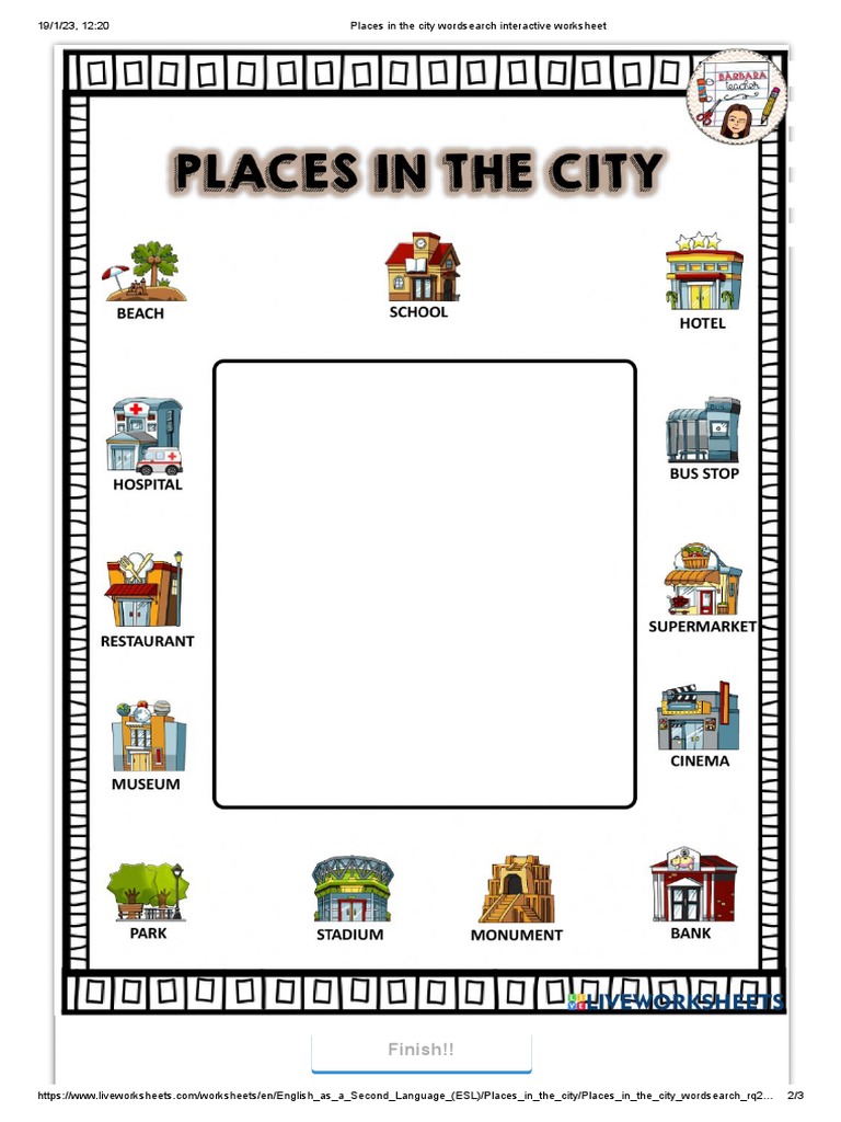 Places in The City Wordsearch Interactive Worksheet-2 | PDF