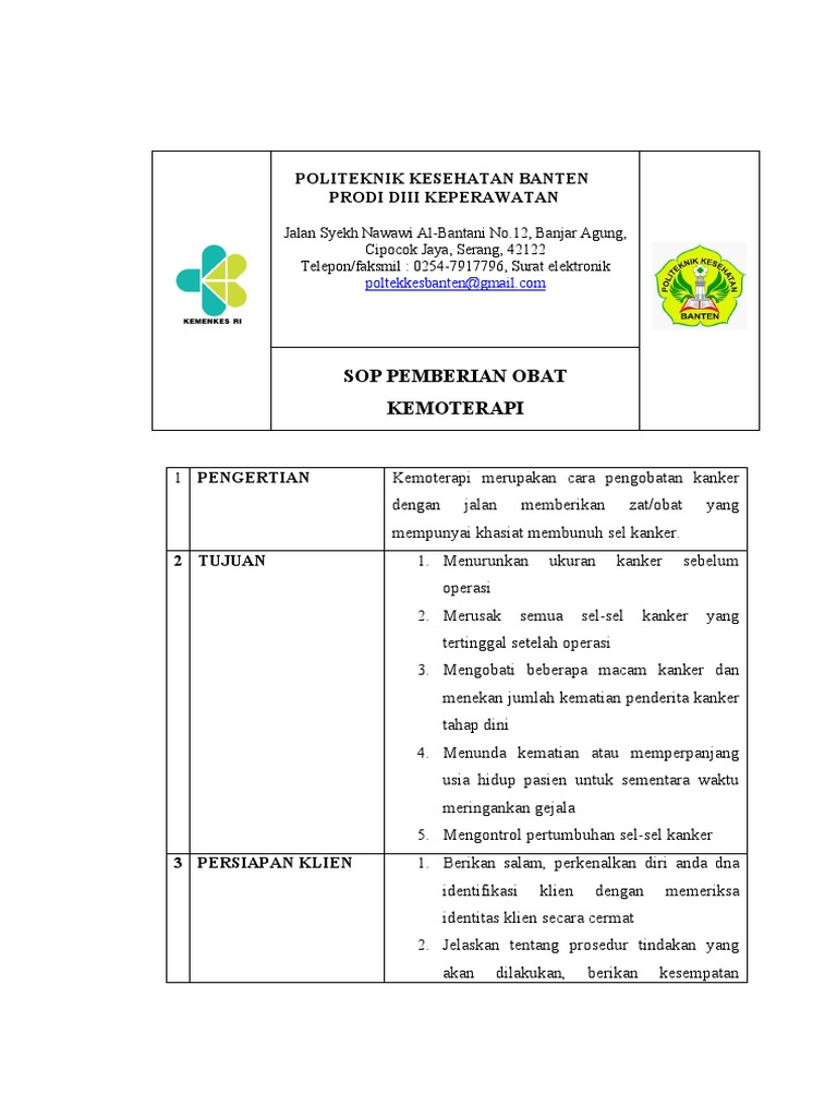 SOP Kemoterapi | PDF