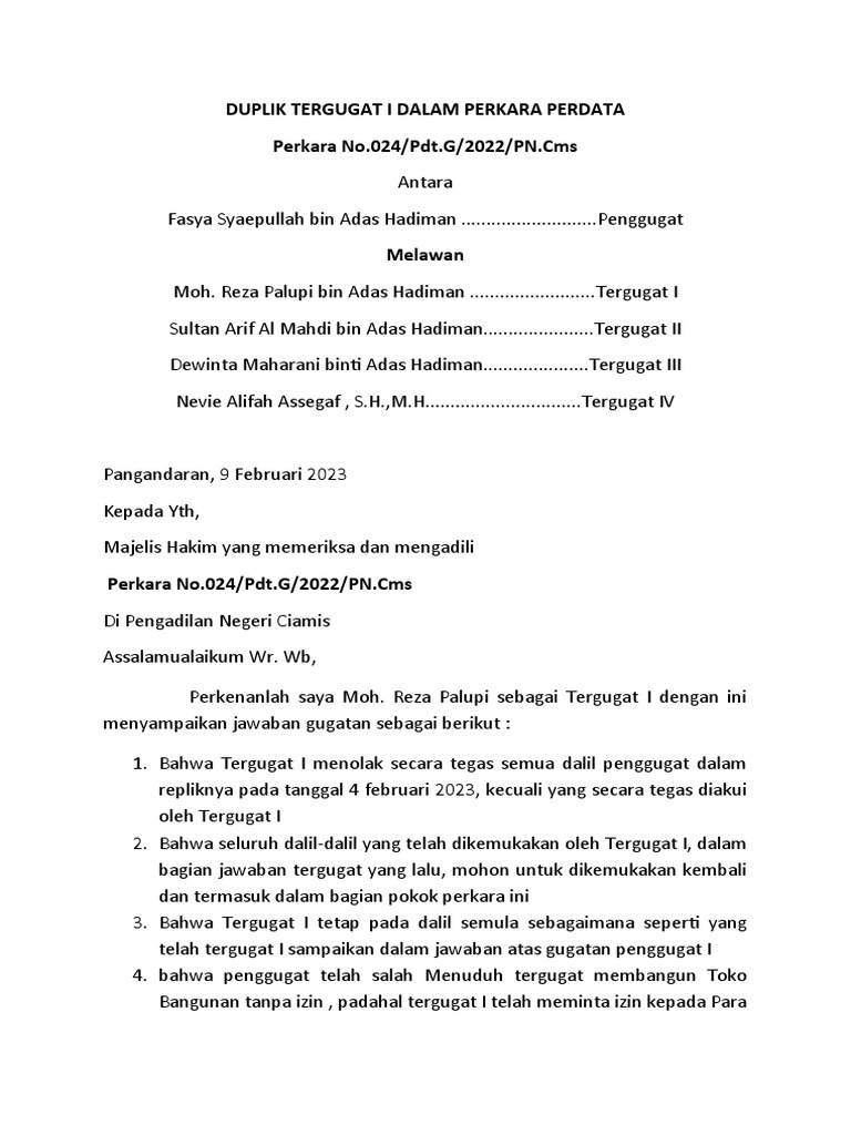 duplik tergugat I | PDF
