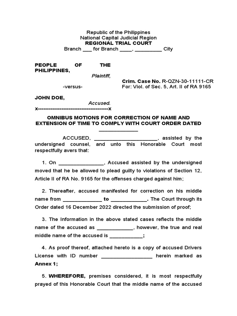 Omnibus Motion Change of Name and Extension To Comply | PDF | Common ...