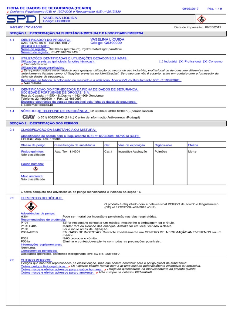 5.FDS Vaselina-Liquida | PDF | Desperdício | Natureza