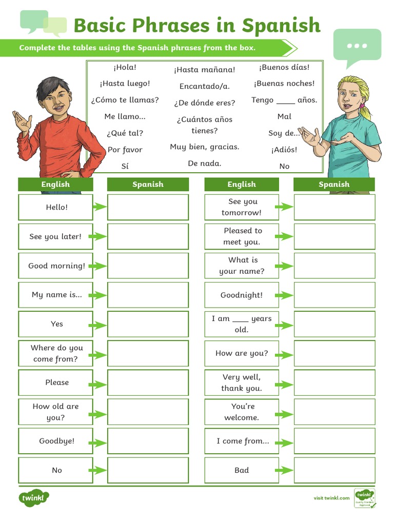 T T 6024 Spanish Basic Phrases Activity Sheet - Ver - 8 | PDF