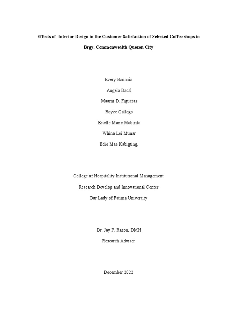 Effects of Interior Design in The Customer Satisfaction of Selected ...