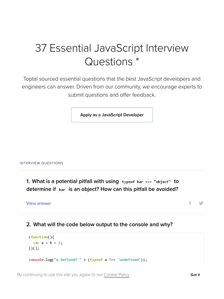 37 Essential JavaScript Interview Questions and Answers (2022) Toptal® | PDF | Command Line ...