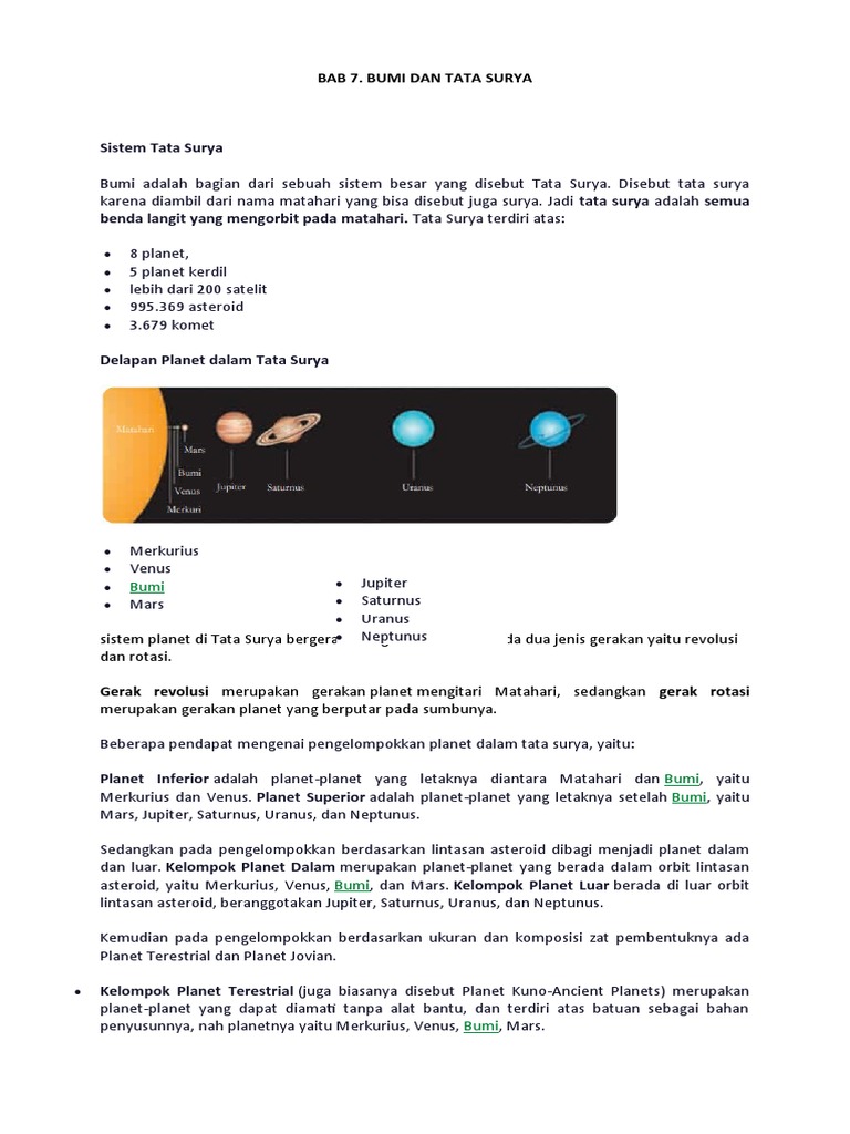 Rangkuman Bumi dan Tata Surya Kelas 7 | PDF