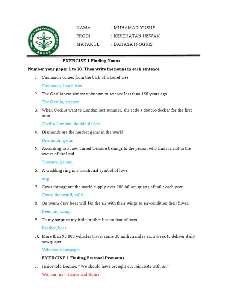 Exercise Part of Speech | PDF | Linguistics | Syntax Exercise Part of Speech | PDF | Linguistics | Syntax