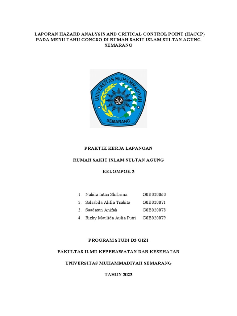 Laporan - Haccp - Kelompok - 3 Fixx - Ujian | PDF | Kesehatan Holistik