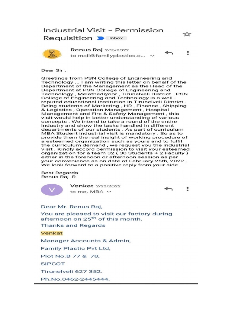 Renus Industrial Visit Report Arun | PDF | Cognition