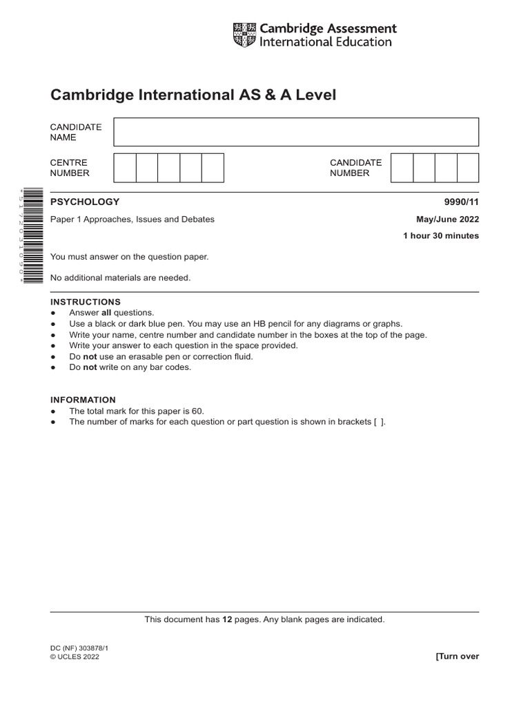 Cambridge International AS & A Level: PSYCHOLOGY 9990/11 | Download ...