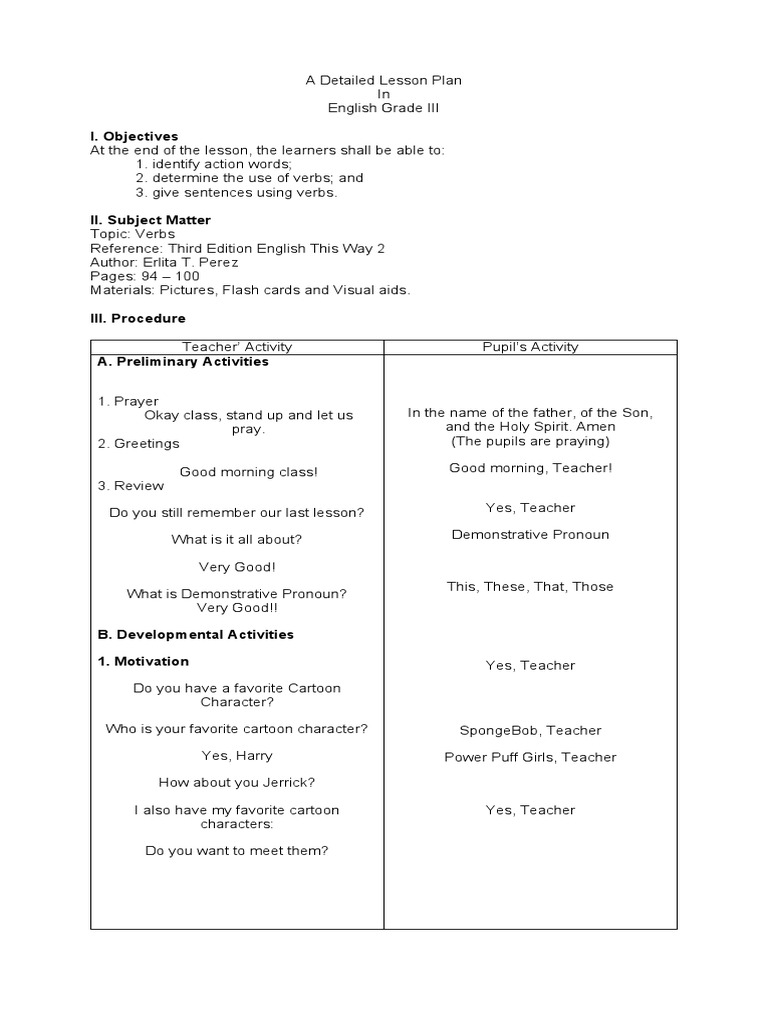 A Detailed Lesson Plan | PDF | Linguistics