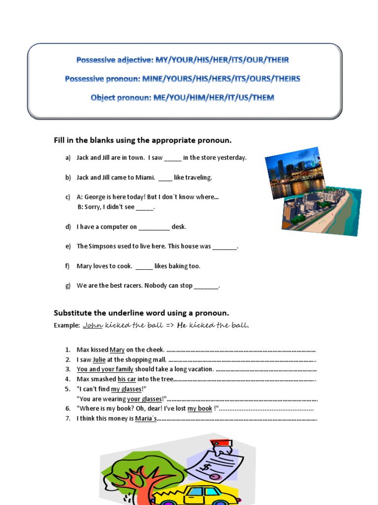 Pronoun Fill-in-the-Blank Exercises | PDF