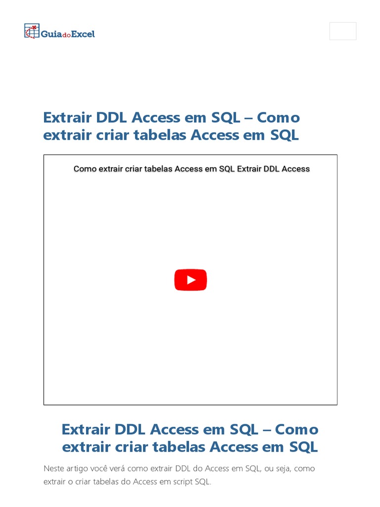 Extrair DDL Access em SQL - Como Extrair Criar Tabelas Access em SQL ... Extrair DDL Access em SQL - Como Extrair Criar Tabelas Access em SQL ...