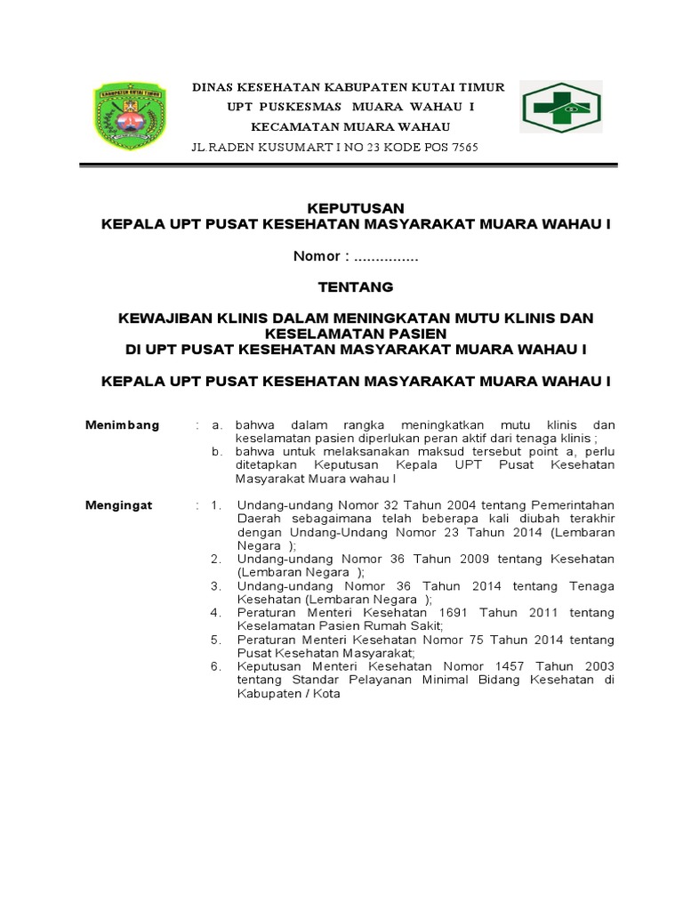 9.1.1.a SK Kewenangan Klinis DLM Meningkatkan Mutu Dan Keselamatan | PDF