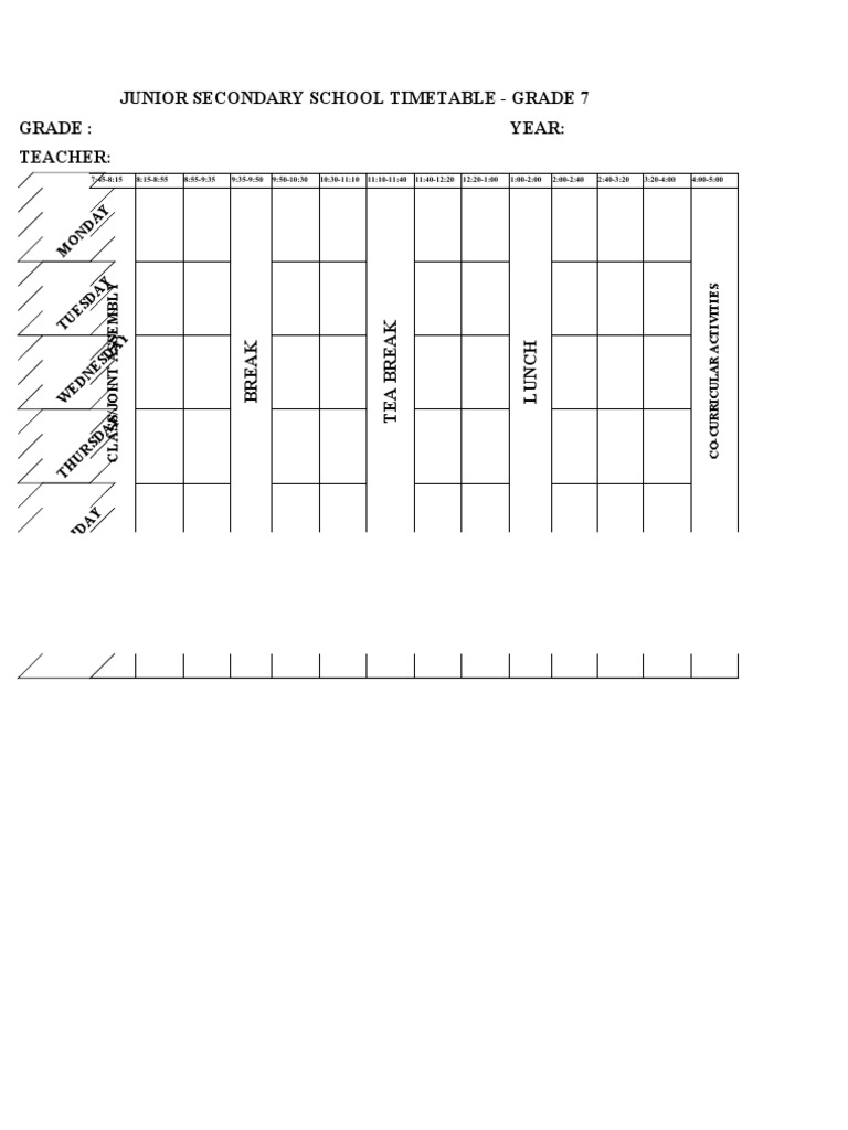 JSS Grade 7 Timetable 2025 | PDF