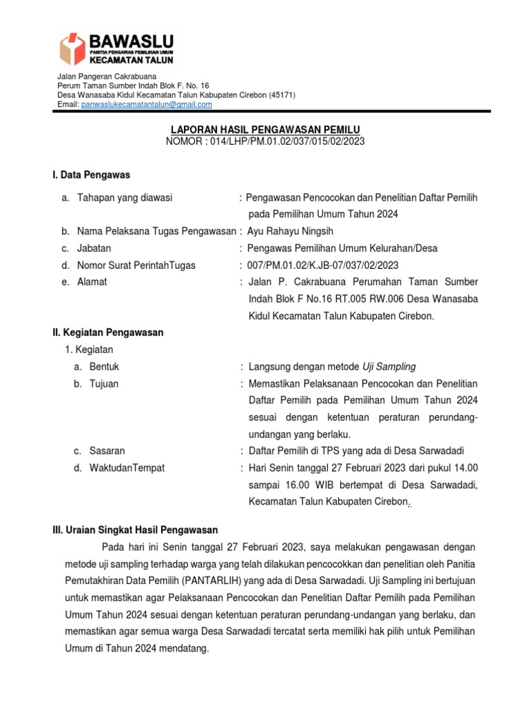 Laporan Pengawasan Pemilu 2024 | PDF