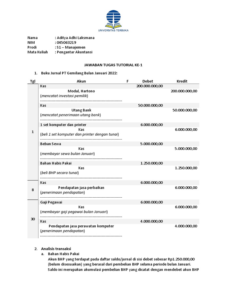 Tugas 1 PA - Aditya Adhi Laksmana | PDF | Bisnis
