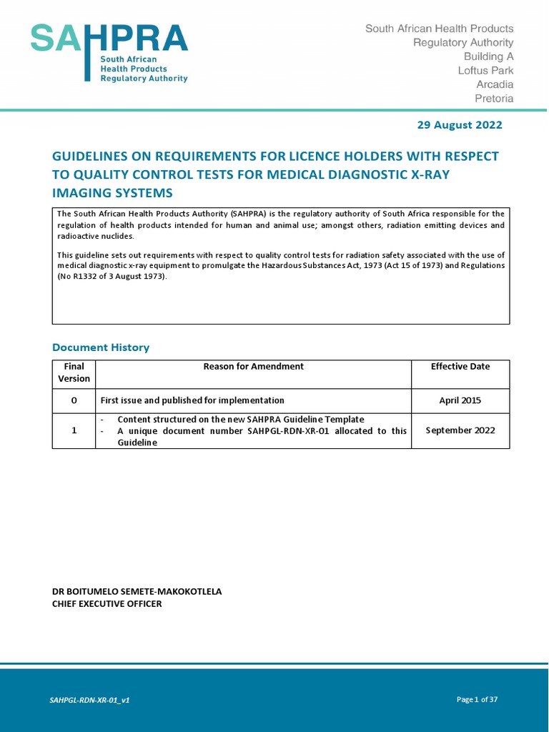 SAHPGL RDN XR 01 v1 Guideline For QC in Medical Diagnostic X Ray ...