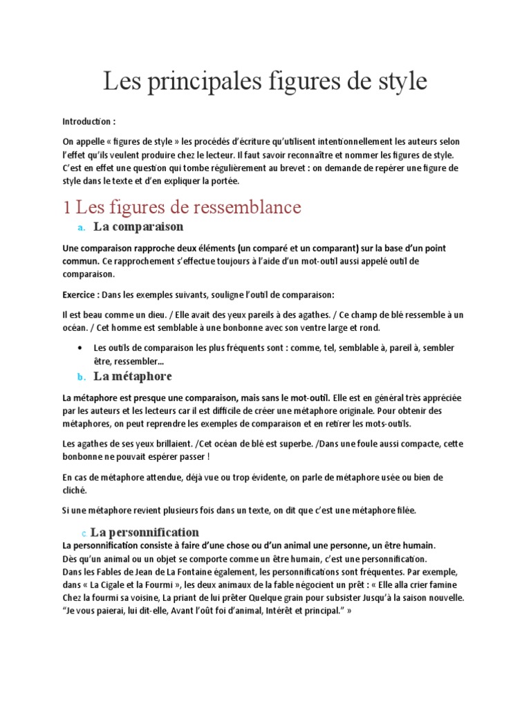 Les Principales Figures de Style | PDF | Métaphore | Techniques de ...